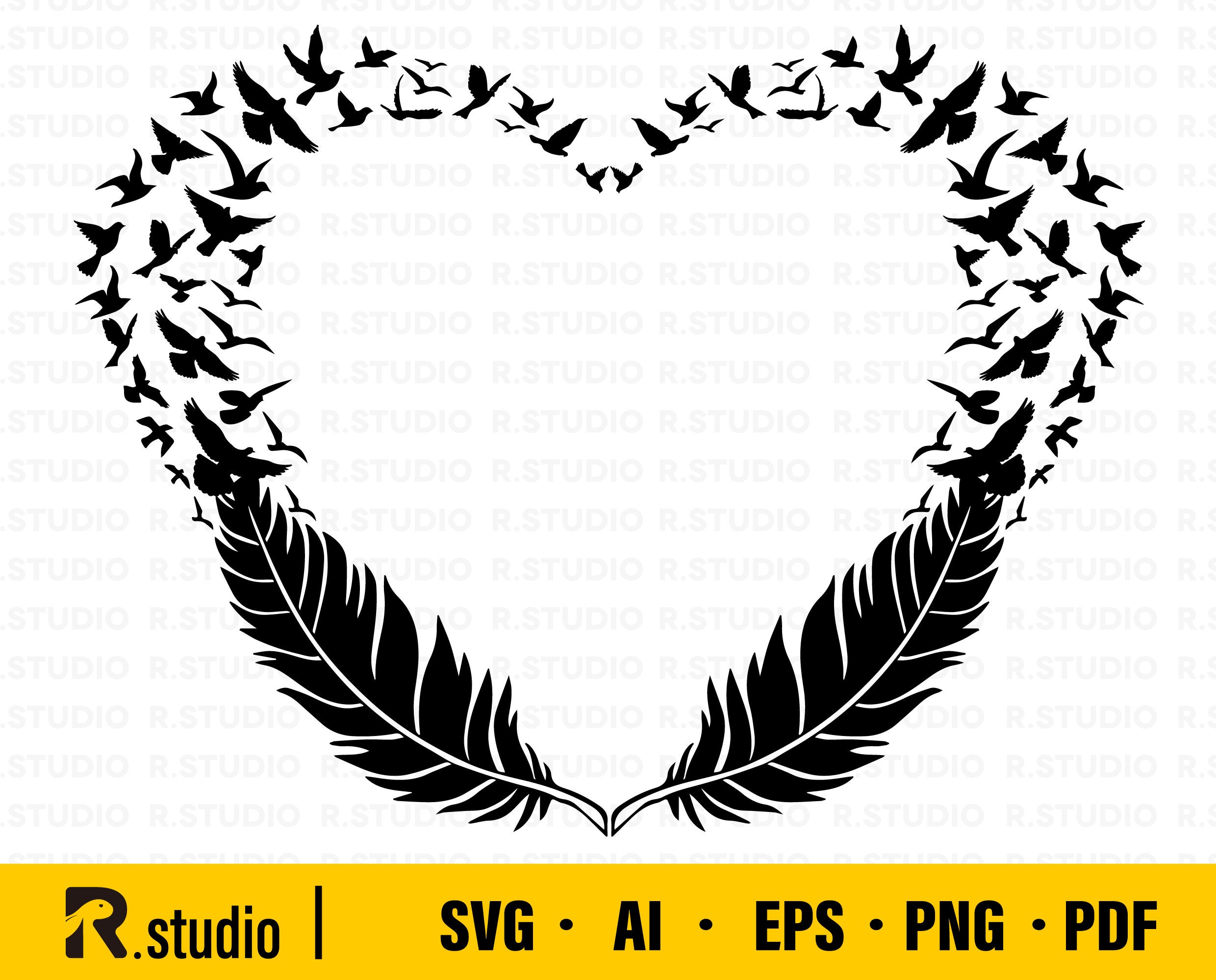 Feather Heart SVG Files/ Birds Wings/ Feather Cut File/ Heart Svg/ Cut ...