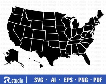 USA Map SVG/ All American States SVG/ Commercial Use/ Cut File ...