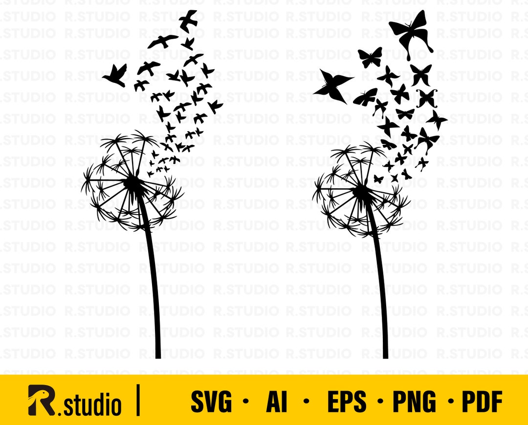 Dandelion SVG Files/ Dandelion With Birds Svg/ Dandelion With ...