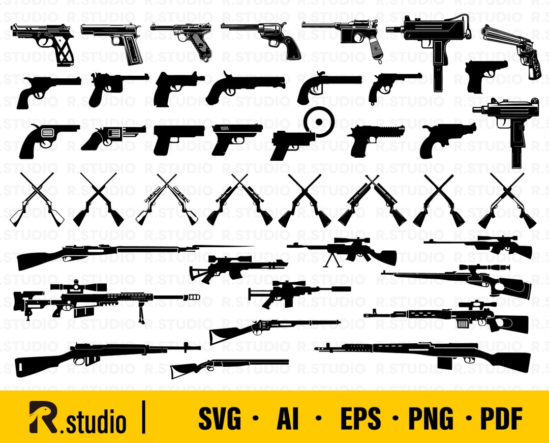 42 Guns SVG/ Military Weapon Svg/ Eps/ Png/ Pistol Svg/ Weapon Svg/ Gun ...