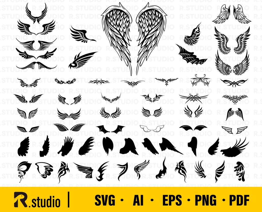 61 Wings SVG Files/ Angel Wings/ Wings Cut File/ Wing Svg/ Angel Svg ...