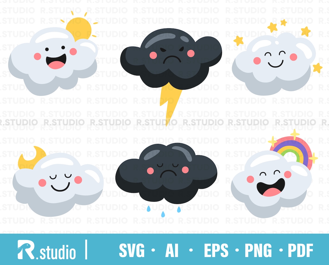Cloud Face Svg File/ Cloud Clipart/ Cute Cloud Face/ Cloud - Etsy