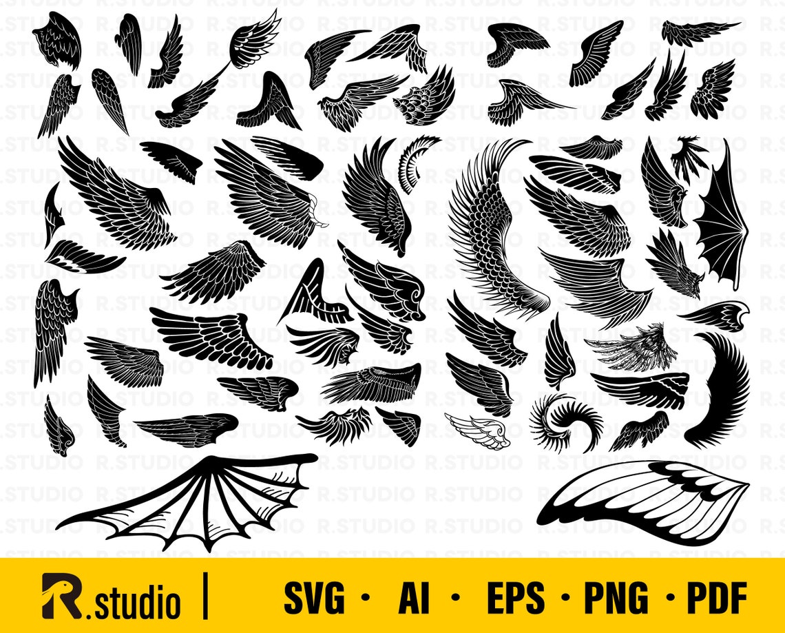 64 Wings Svg / Angel Wings / Wings Cut File / Wing Svg / Angel - Etsy