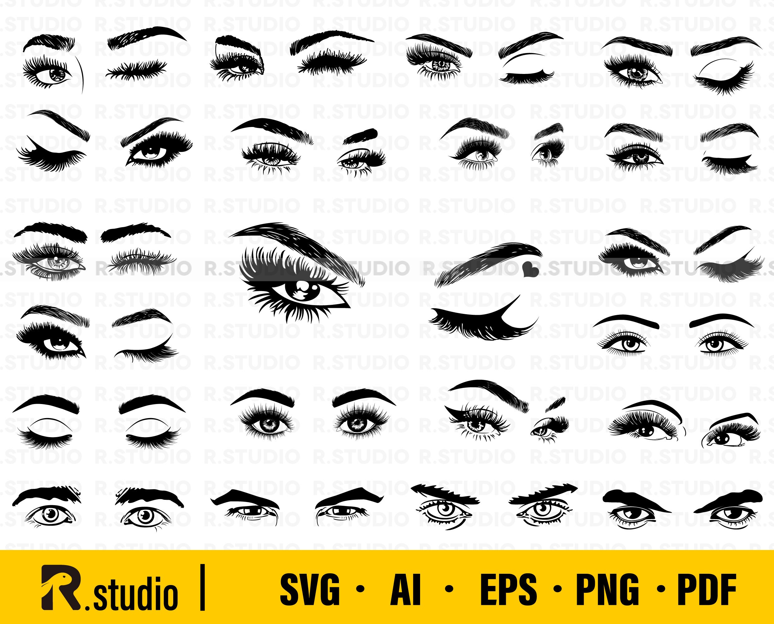 Eyelashes Girl SVG/ 21 Eyebrows SVG/ Makeup SVG/ Eyebrow Silhouette ...