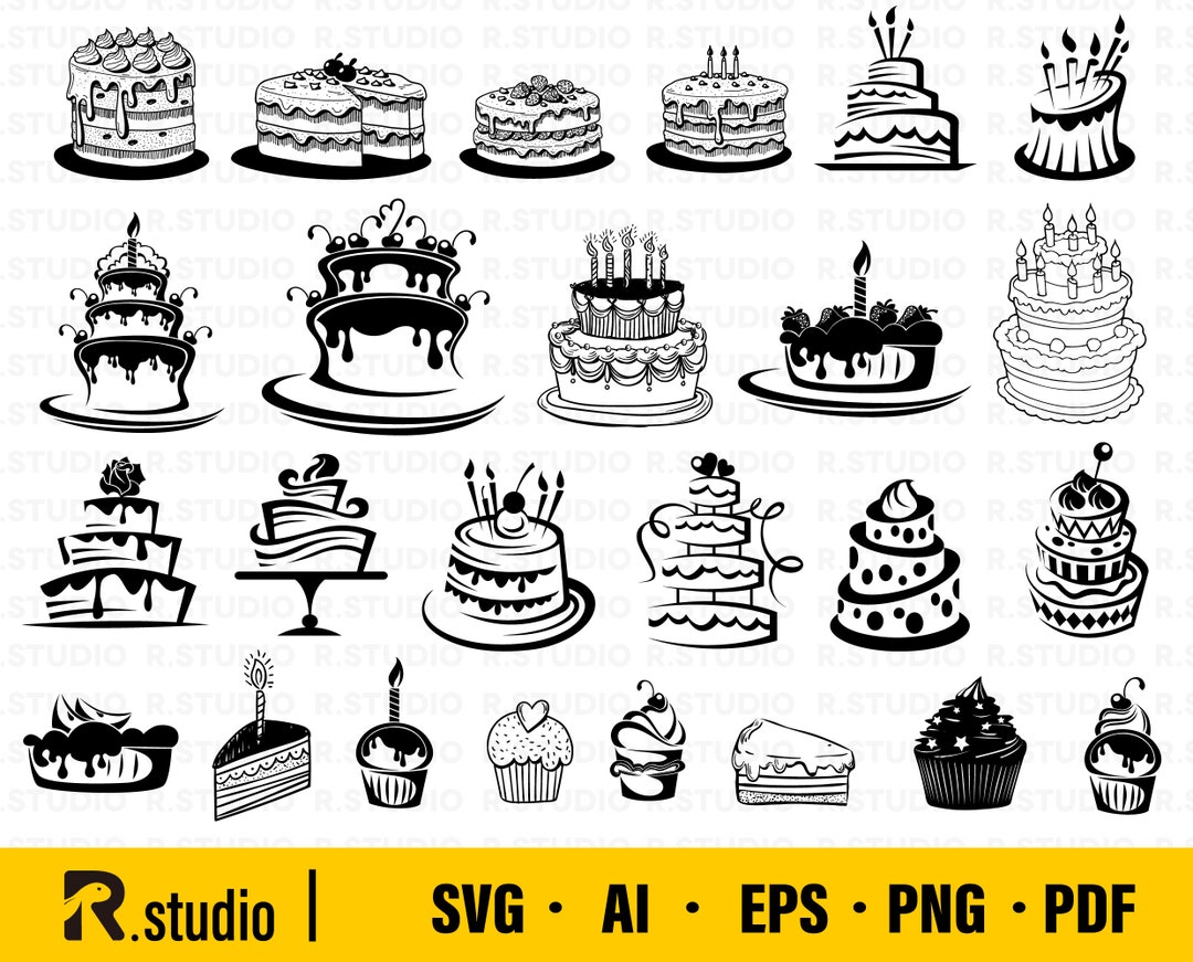 25 Cakes Svg Files/ Birthday Svg/ Dessert Svg/ Baking Svg/ Wedding Svg ...