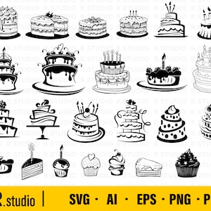 25 Cakes Svg Files/ Birthday Svg/ Dessert Svg/ Baking Svg/ Wedding Svg ...