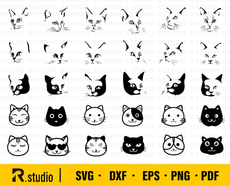 Cat Face Svg Bundle/ Cat SVG/ Cat Head Svg/ Kitten Head Cricut - Etsy