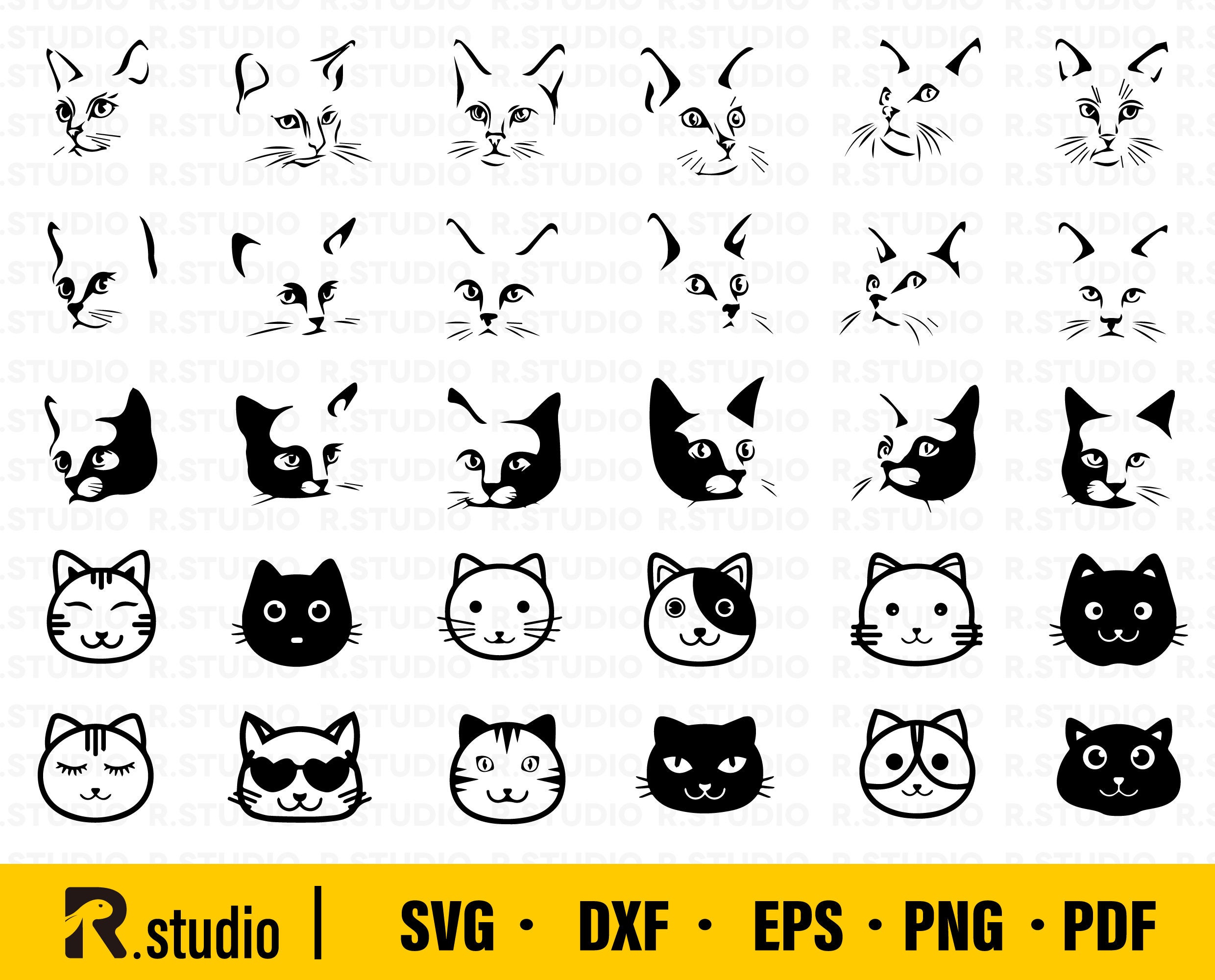 Cat Face Svg Bundle/ Cat SVG/ Cat Head Svg/ Kitten Head Cricut - Etsy ...
