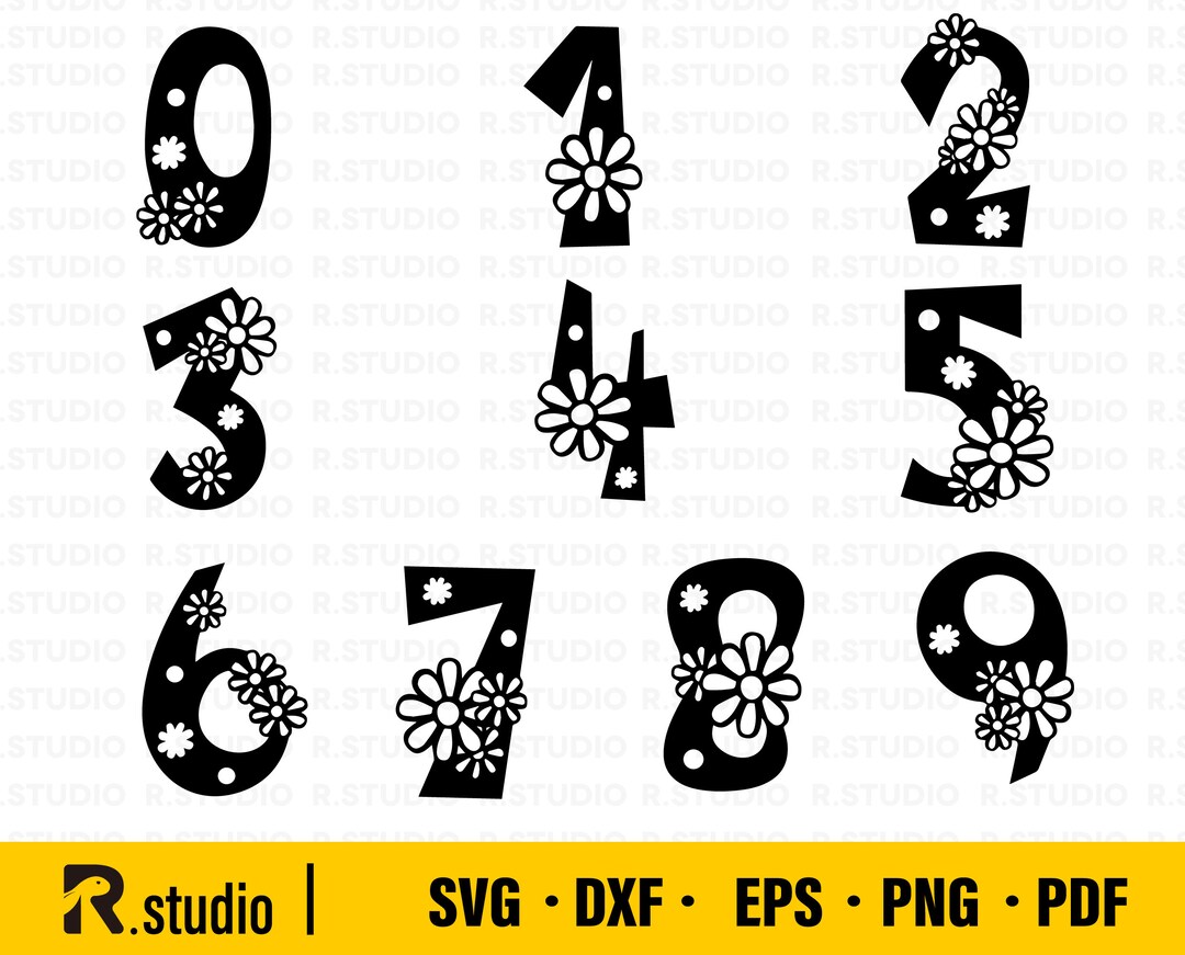 10 Flower Numbers SVG/ Png/ Eps/number With Flower Svg/ Number Svg ...