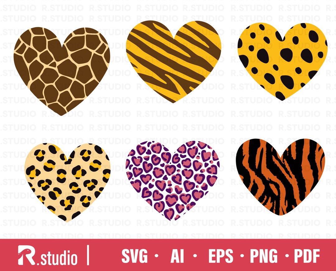 Heart SVG Bundle/ Patterned Heart SVG/ Animal Skin Patterns Svg ...