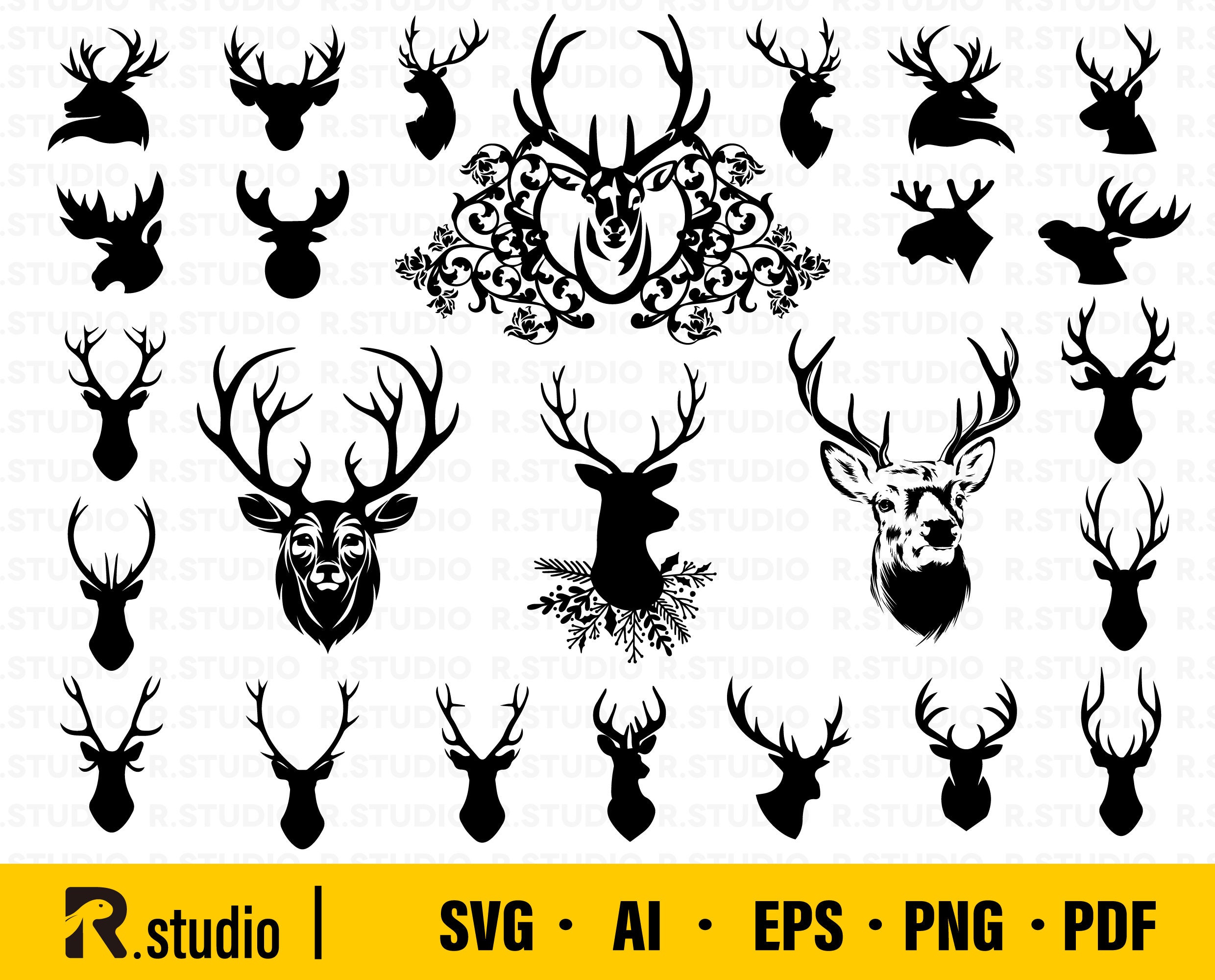 Hunting SVG/ 25 Deer Head SVG/ Buck Head SVG/ Commercial Use/ - Etsy