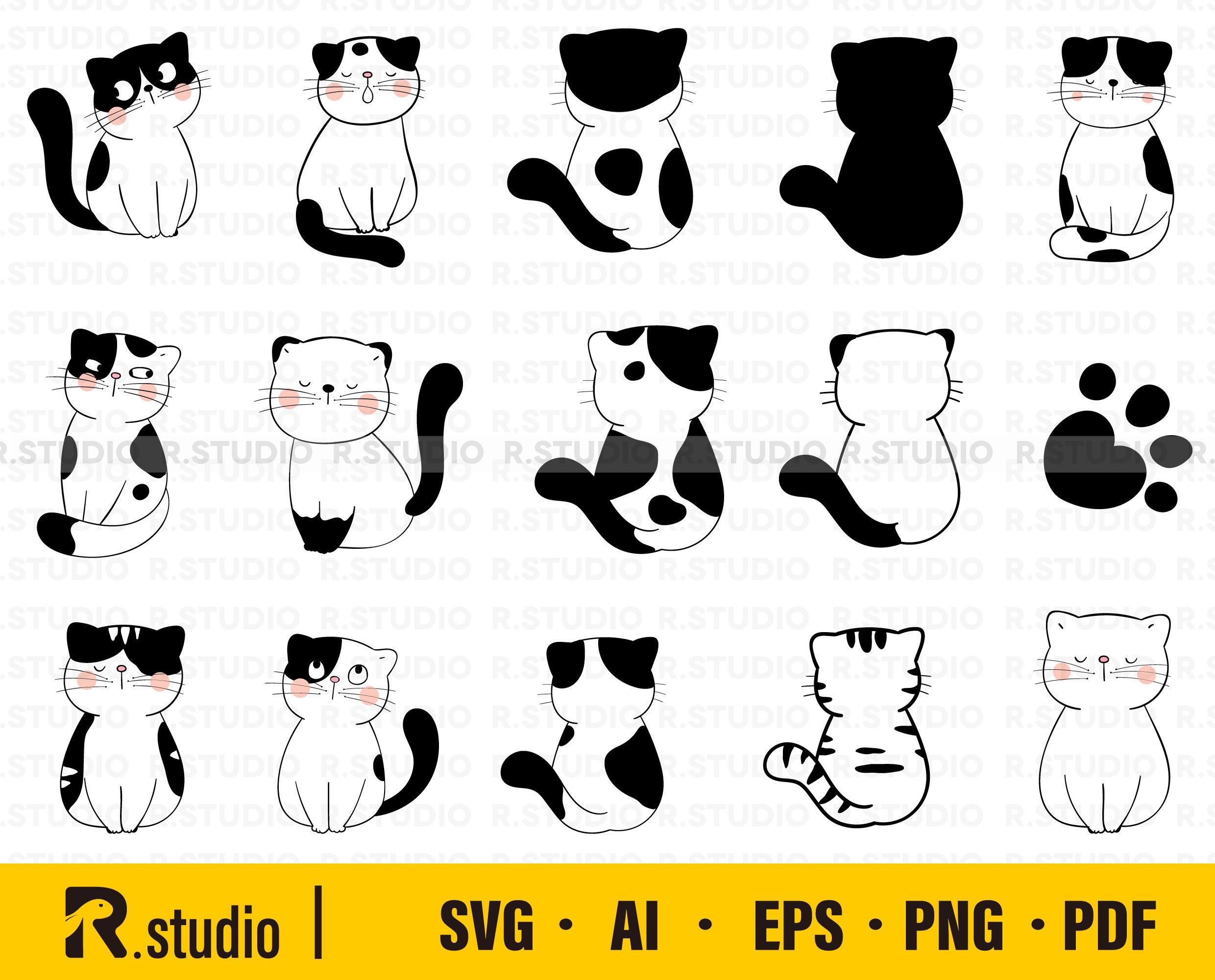 15 Cute Cat SVG Files Bundle/ Cat Svg/ Kitten Svg/ Kitty Svg/ - Etsy