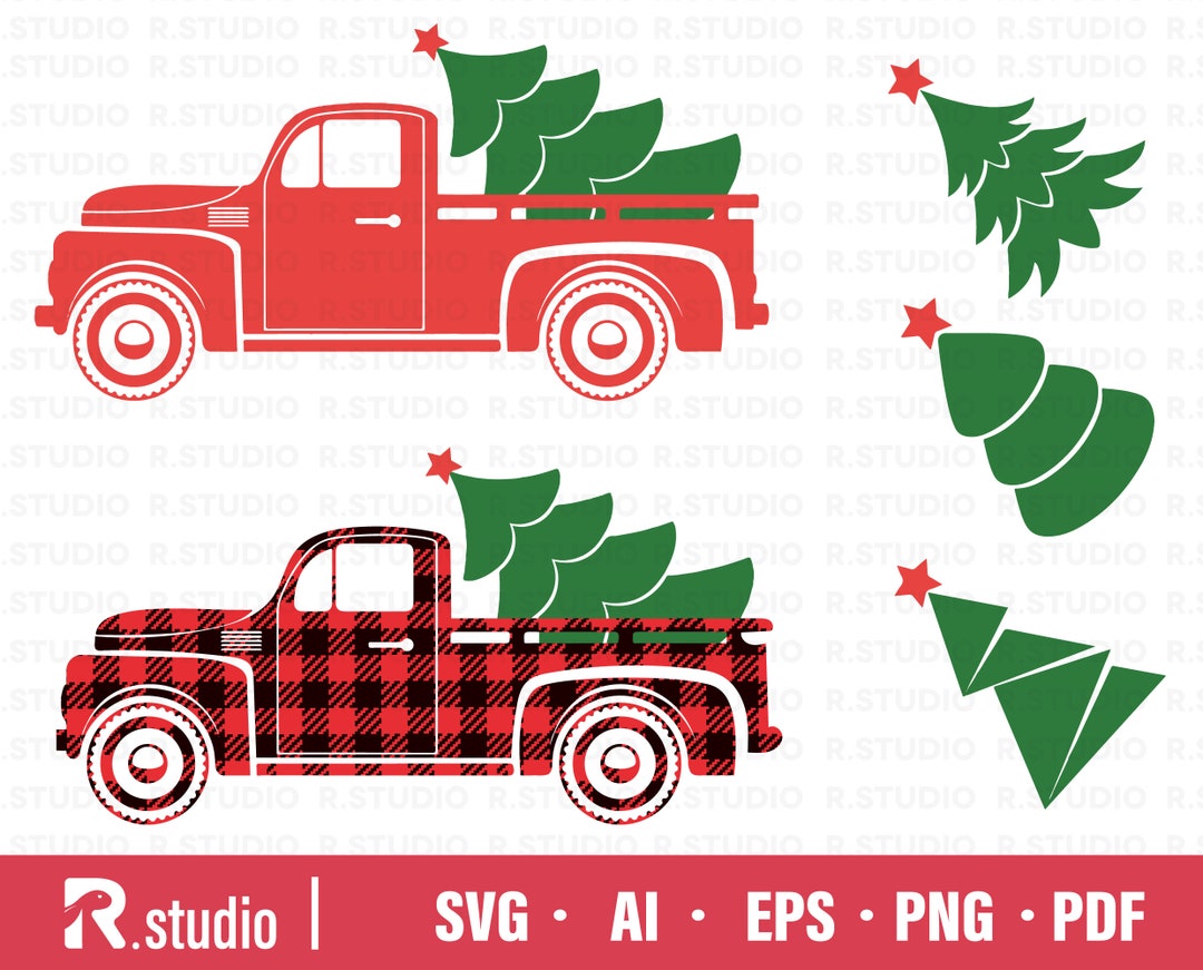 Christmas Truck SVG Files/ Christmas Truck Tree SVG/ Truck Tree Retro ...