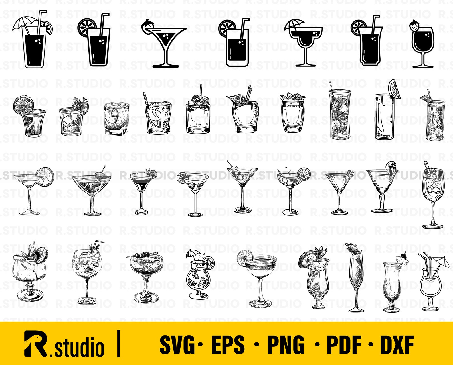 35 Cocktails SVG/ Cocktail Party SVG/ Cocktail Clipart/ Silhouette ...