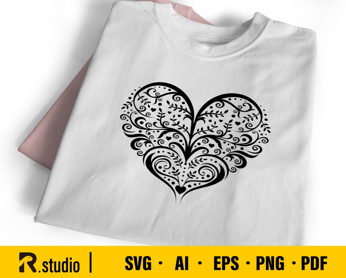 Flower Heart SVG Design - Heart SVG for Cricut - Heart Wreath SVG - Cut ...