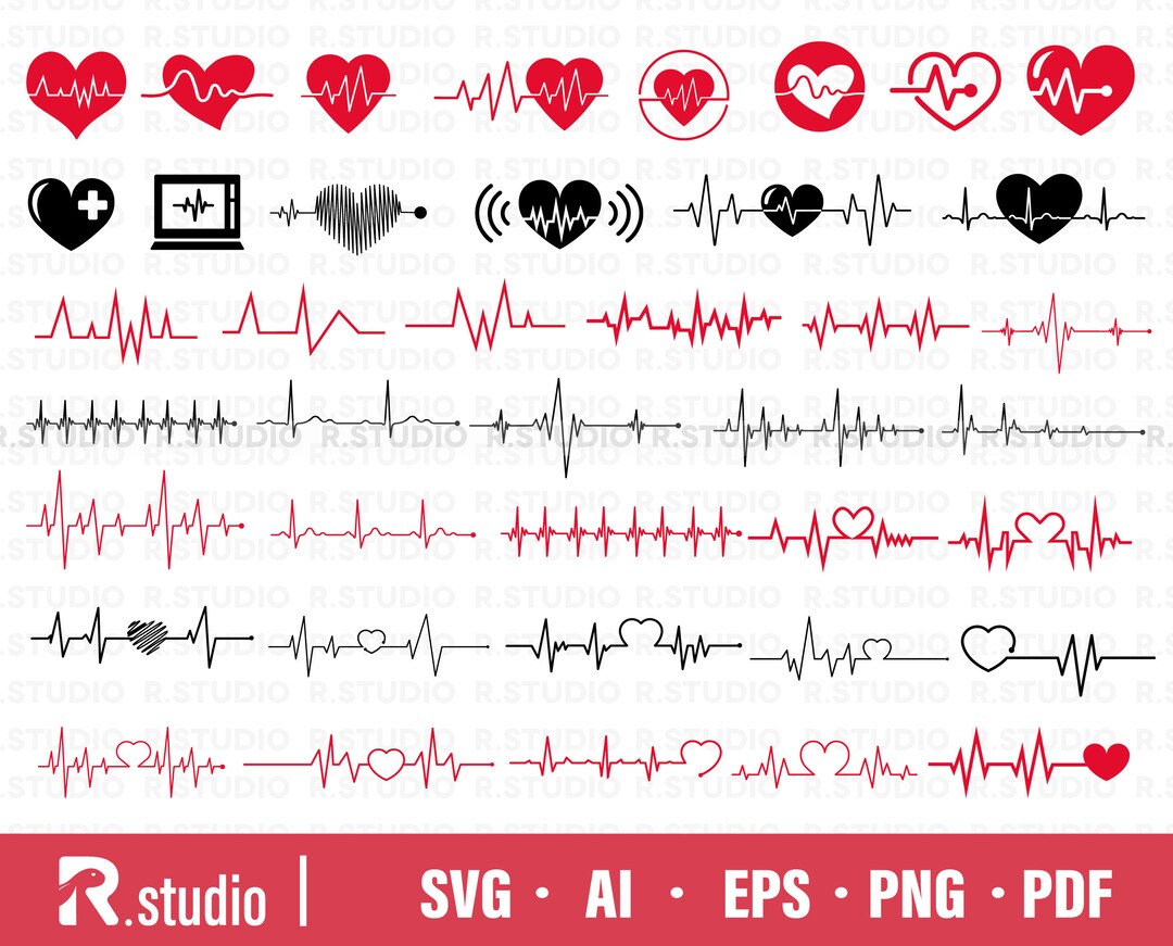 40 Heartbeat SVG/ Cut File/ Cricut/ Pulse SVG/ Cardiogram/ Medical Png ...