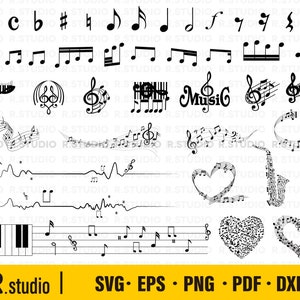 42 Music Notes SVG Files/ Guitar Note Svg/ Eps Png Dxf/ Cut Files ...