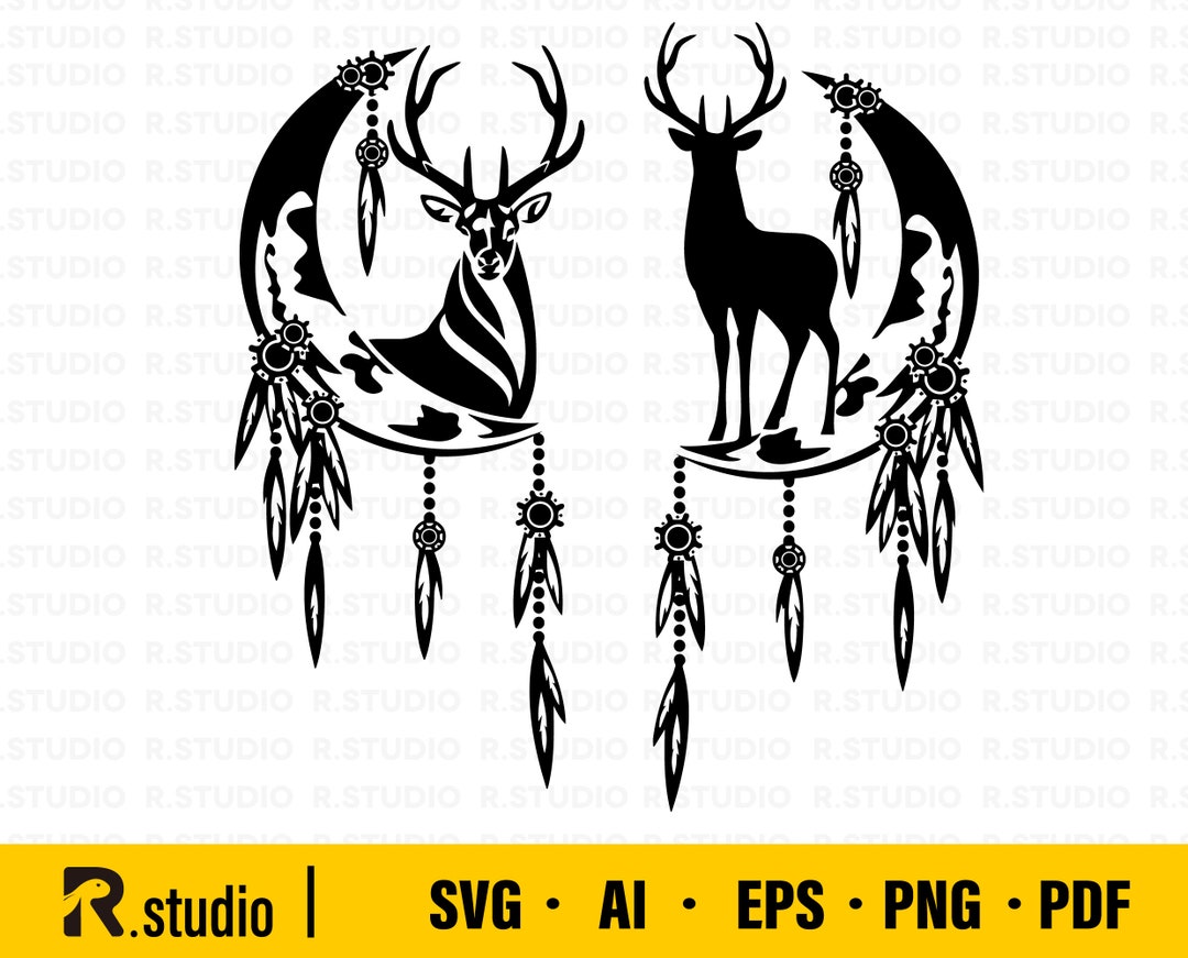 Buck Head SVG/ Deer Svg Files/ Hunting Season Svg/ Boho Deer Monogram SVG/ Cutting Template ...