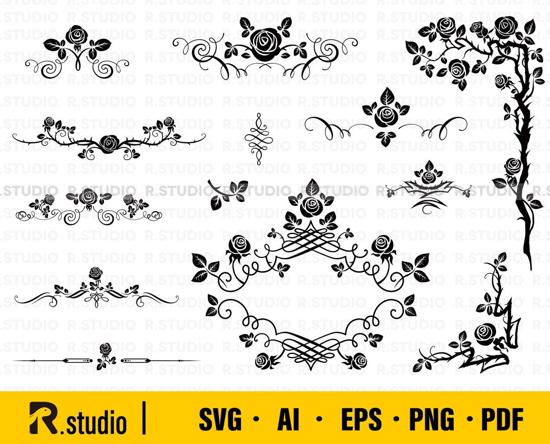 13 Rose Vine SVG/ Frame Monogram Svg/ Rose Decorative Ornaments SVG ...