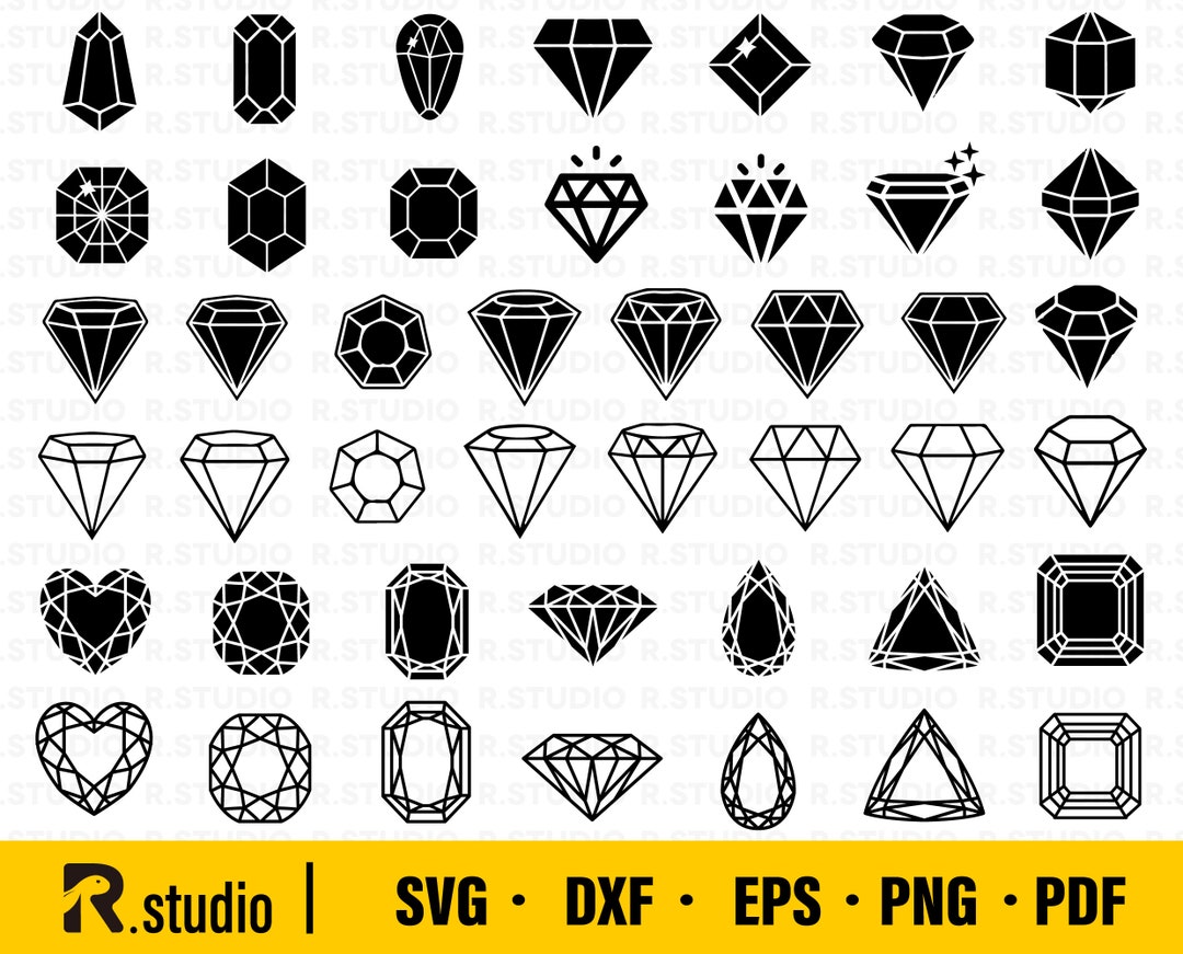 44 Diamond SVG Files/ Wedding Diamond SVG/ Diamond Clipart/ Silhouette ...