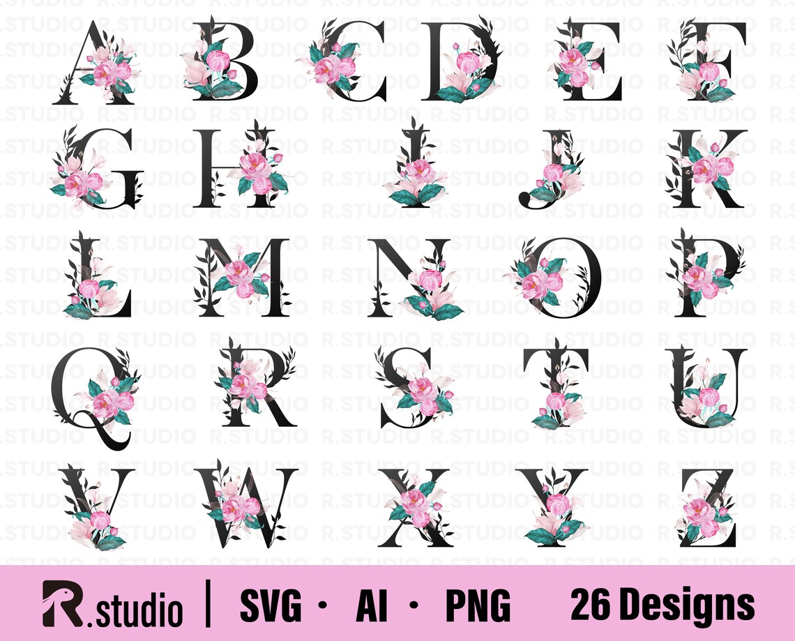 26 Letters Svg Files/ Flowers SVG Bundle/ Monogram SVG/ Floral - Etsy