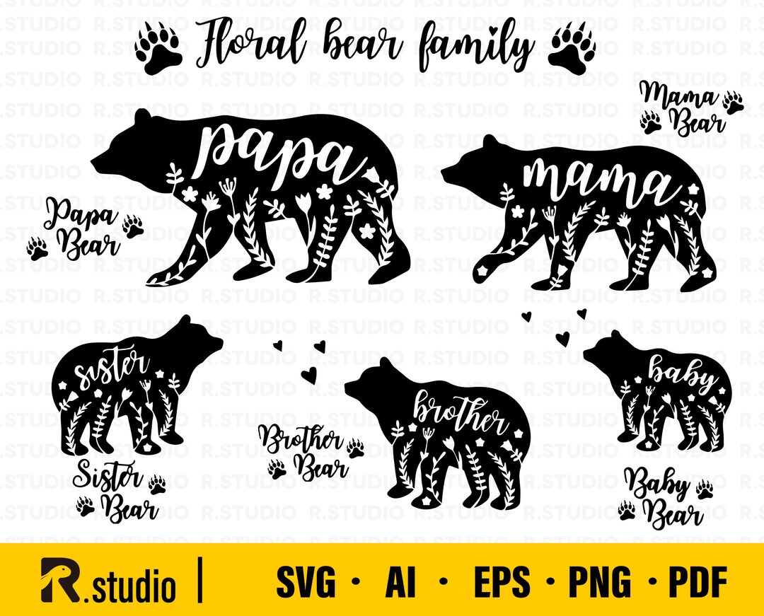 Floral Bear Family SVG Files/ Mama Bear SVG/ Mom Life Svg/ Bear Mama ...