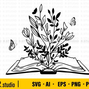 Floral Book Svg/ Book With Flower Butterly Svg/ Open Book SVG/ Reading ...
