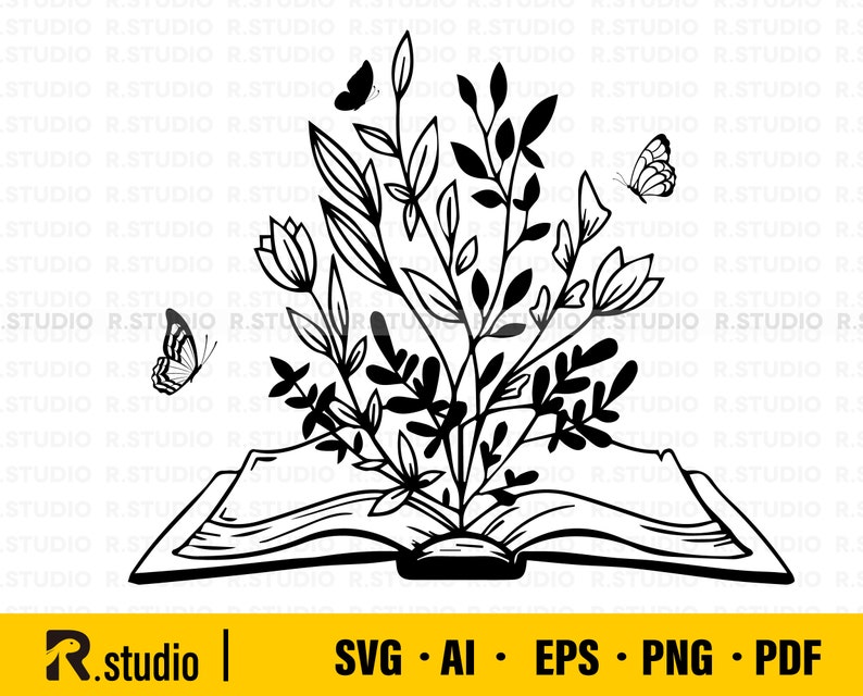 Floral Book Svg/ Book With Flower Butterly Svg/ Open Book SVG/ - Etsy