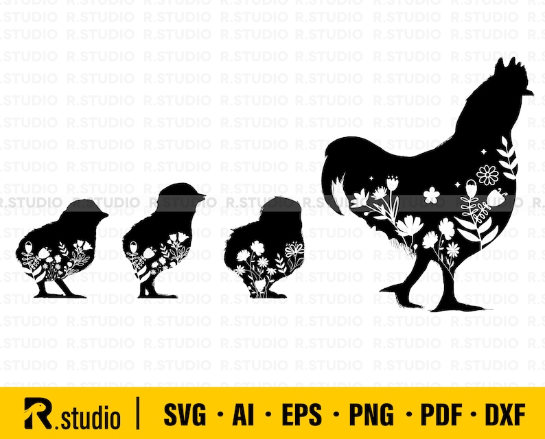 Floral Hen Family SVG/ Floral Chicken SVG/ Floral Farm Animals SVG ...