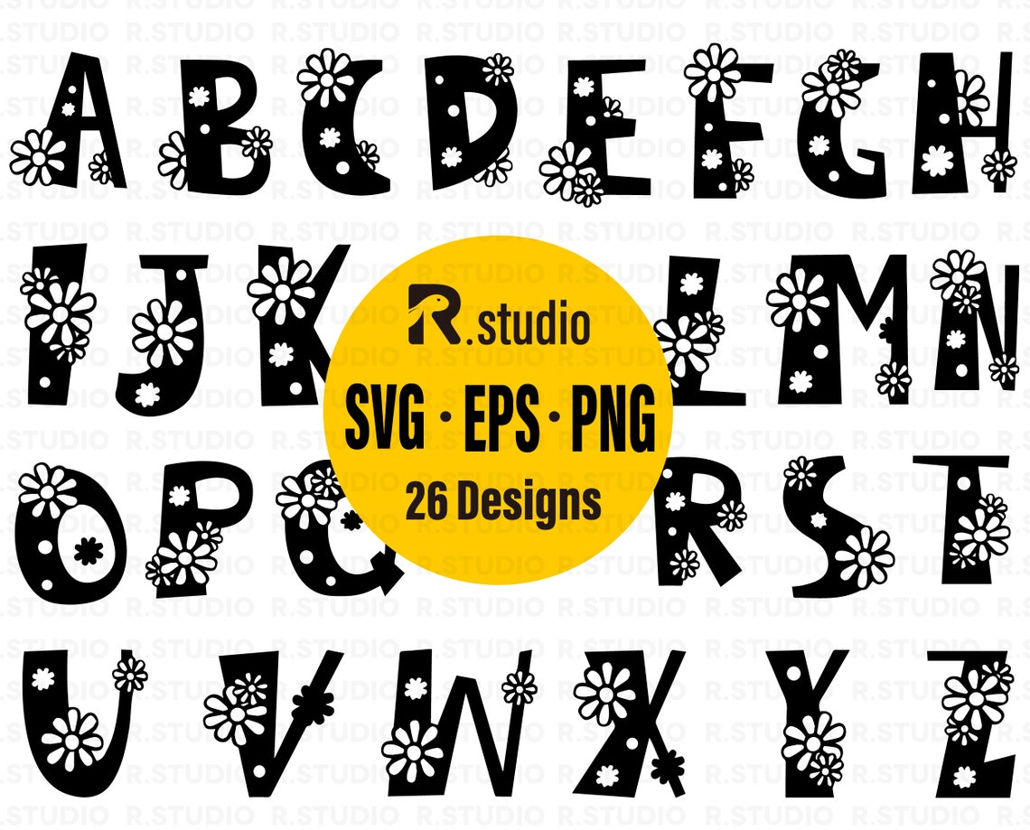 26 Daisy Alphabet Letters SVG/ Png/ EPS/ Floral Letter Svg - Etsy