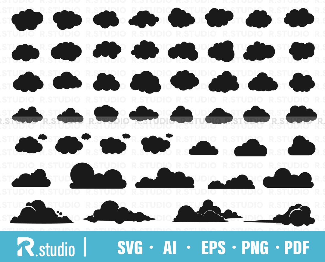 48 Cloud Svg File/ Cloud Clipart/ Cloud Bundle Svg/ Cloud Cricut ...
