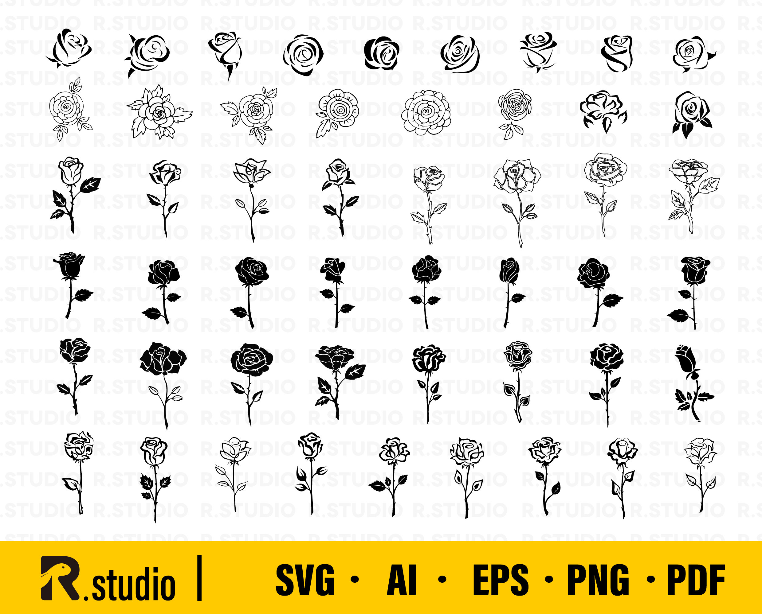 50 Rose SVG Files/ Roses Svg/ Valentine Svg/ Valentine Rose/ - Etsy