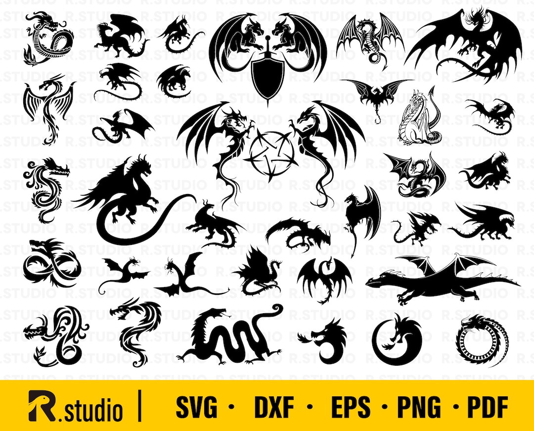 Dragon Svg/ Tribal Dragon Svg/ Dragon Silhouette/ Dragon Clipart ...
