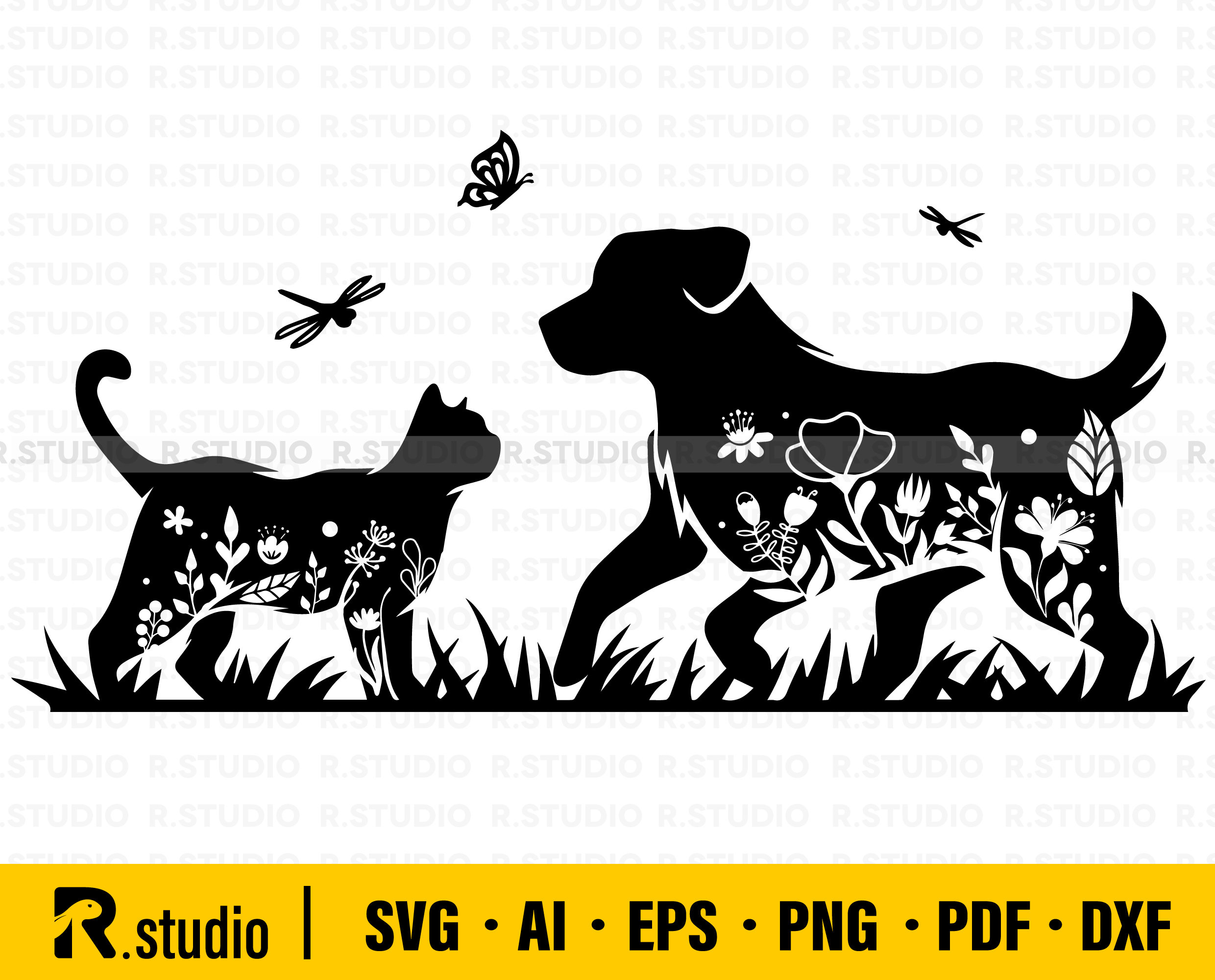 Floral Cat and Dog SVG/ Floral Pets SVG/ Pet With Flowers - Etsy UK