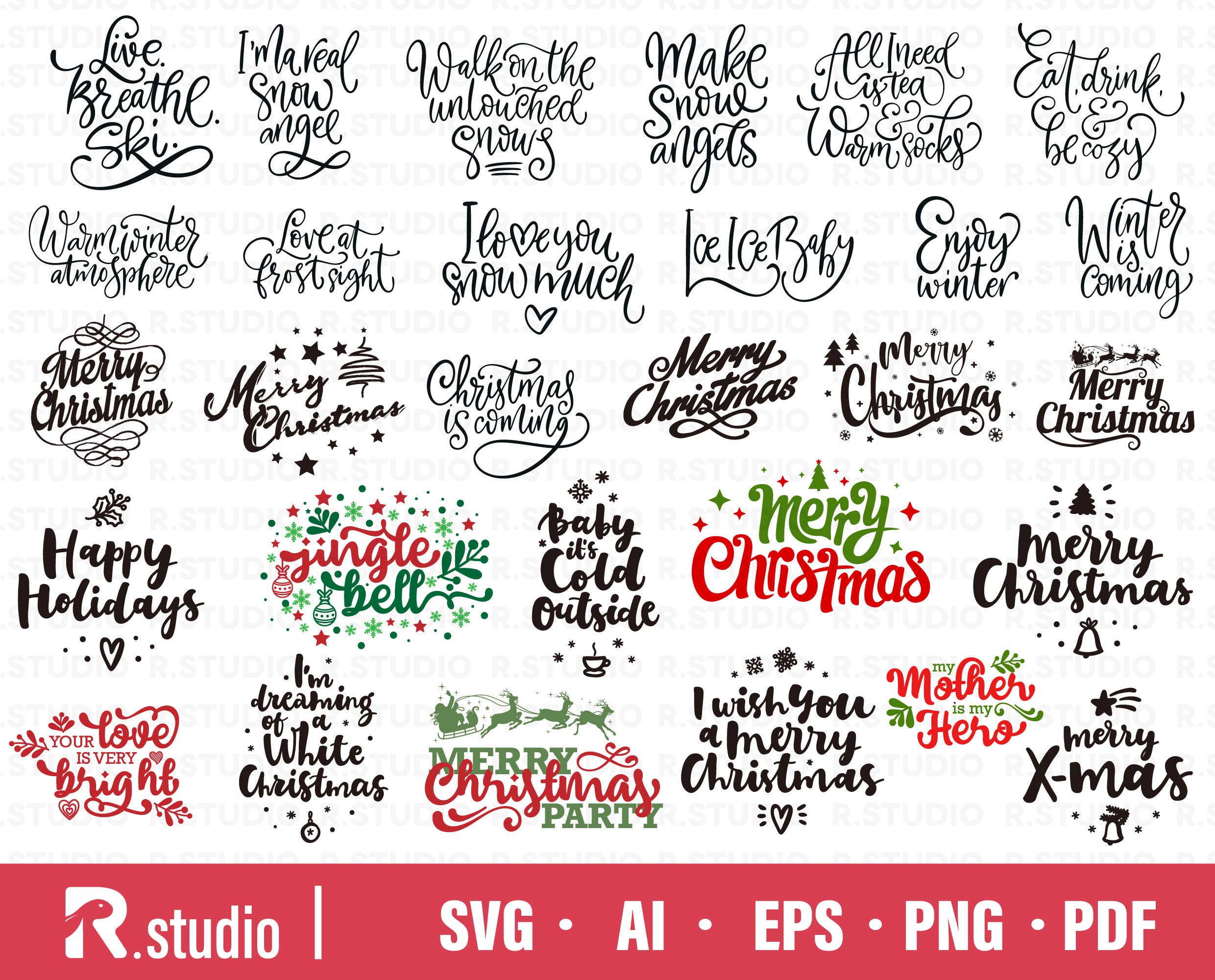 Christmas SVG Bundle/ Merry Christmas SVG/ Christmas Sayings - Etsy