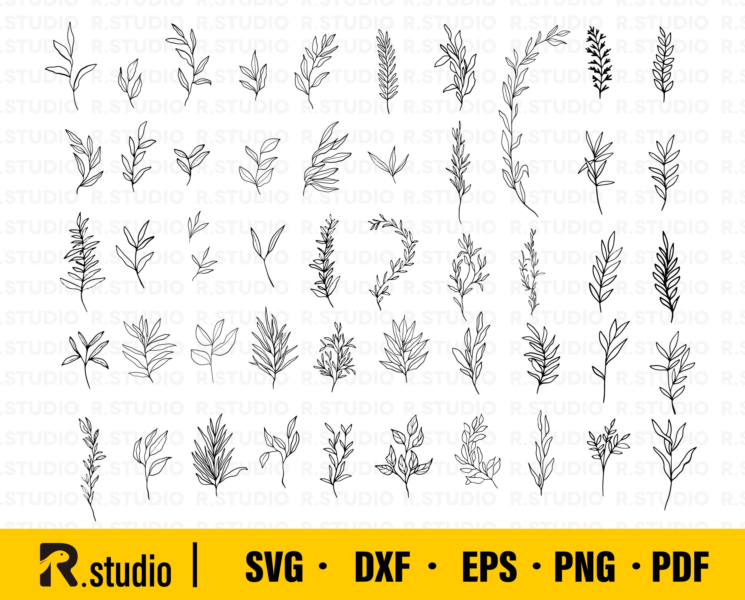 49 Floral Monogram SVG/ Leaves Svg File/ Hand Drawn Leave Svg/ - Etsy