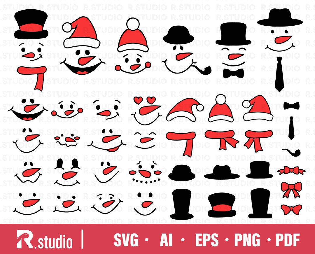 Snowman Faces SVG Files/ Snowman Svg/ Snowman Clipart/ Christmas Svg ...