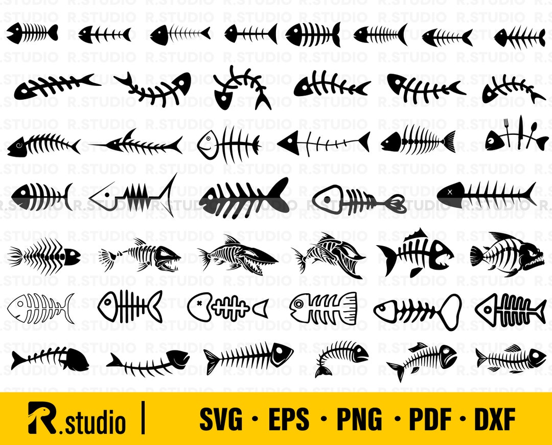 42 Fishbone SVG Files/ Fish SVG/ Cut Files/ Cricut/ Clipart/ Fishbone ...