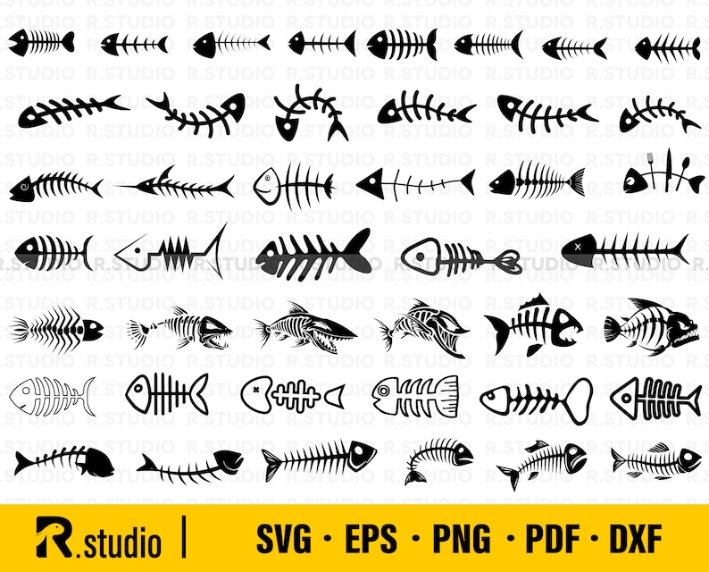 42 Fishbone SVG Files/ Fish SVG/ Cut Files/ Cricut/ Clipart/ - Etsy
