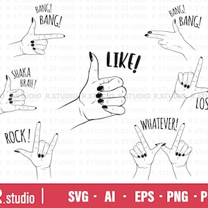 Shaka Rock Like Whatever Loser Hand Gesture Svg/ Bang Hand Sign Svg ...