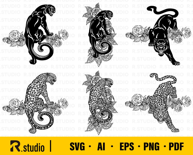 Rose Panther SVG/ Floral Panther Svg/ Leopard Monogram Svg/ - Etsy
