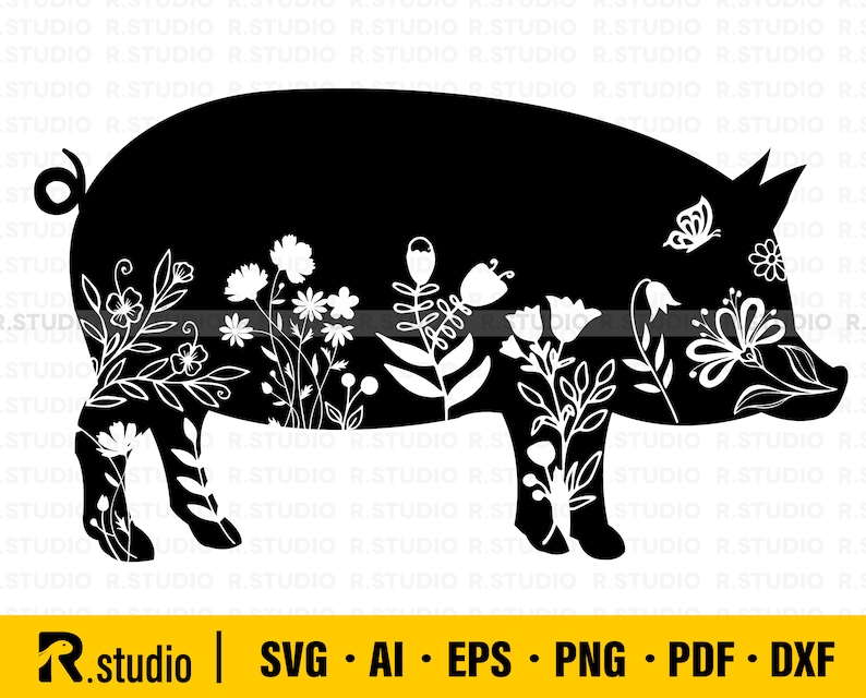 Floral Pig SVG Files/ Floral Farm Animals SVG/ Hog With Flower - Etsy