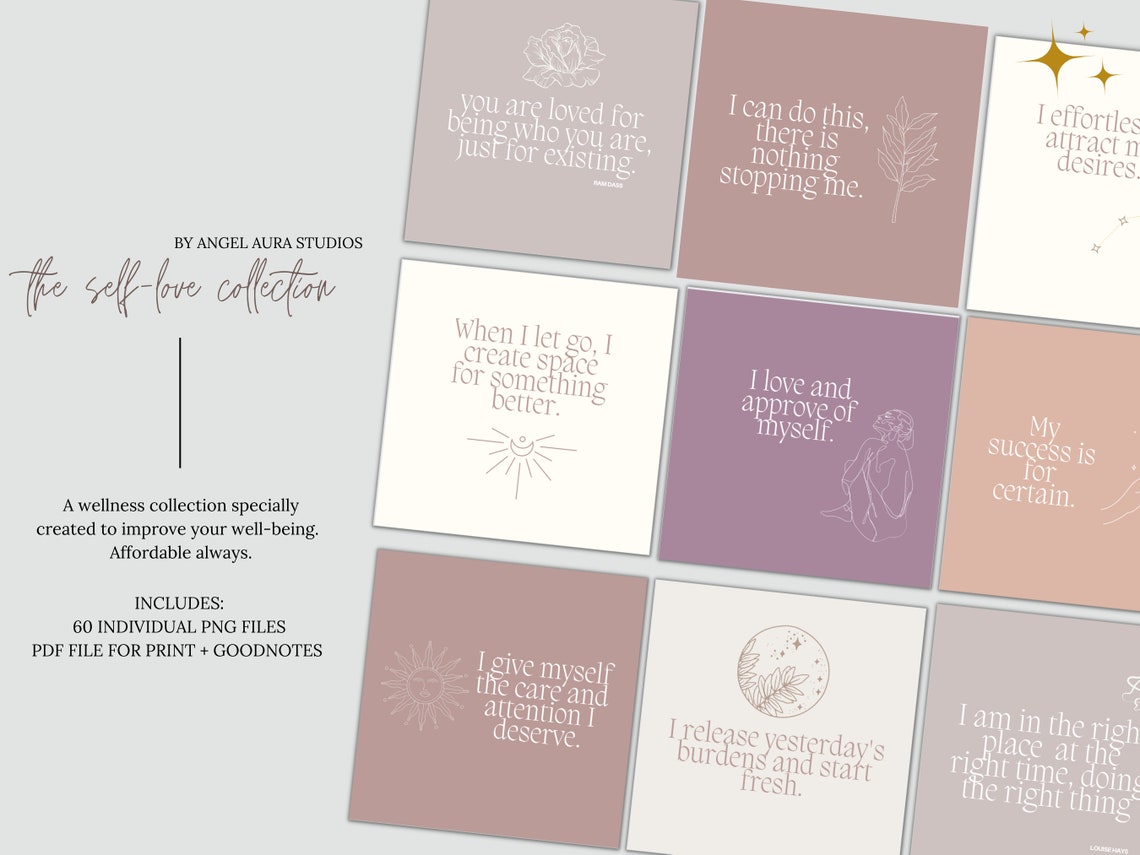 60 Affirmation Cards Printable Affirmation Cards Digital Wellness, Self ...