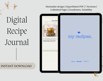 Digital Recipe Book for Goodnotes, Notability, Digital Recipe Journal ...