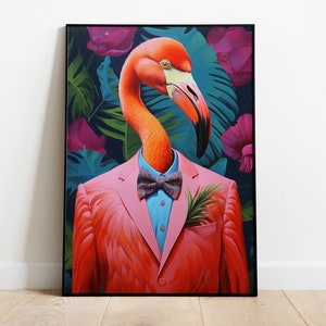 Flamingo Print, Flamingo Portrait Poster, Animal Head Human Body ...