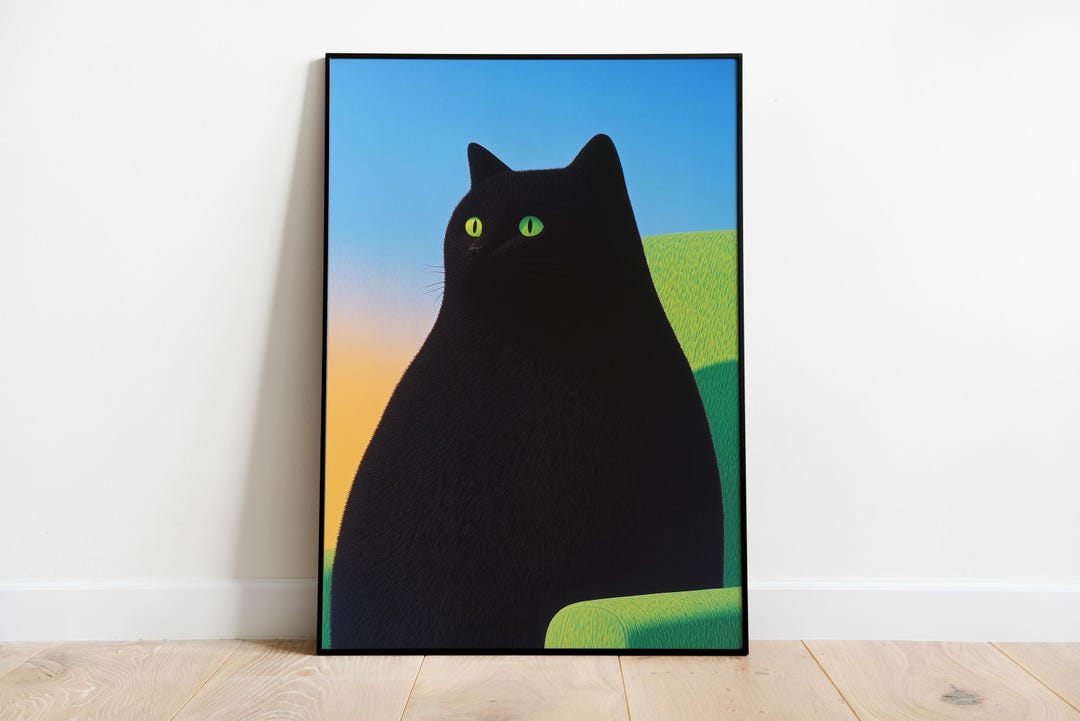 Black Cat Print, Fat Cat Poster, Cat Wall Art, Minimalistic Cat ...