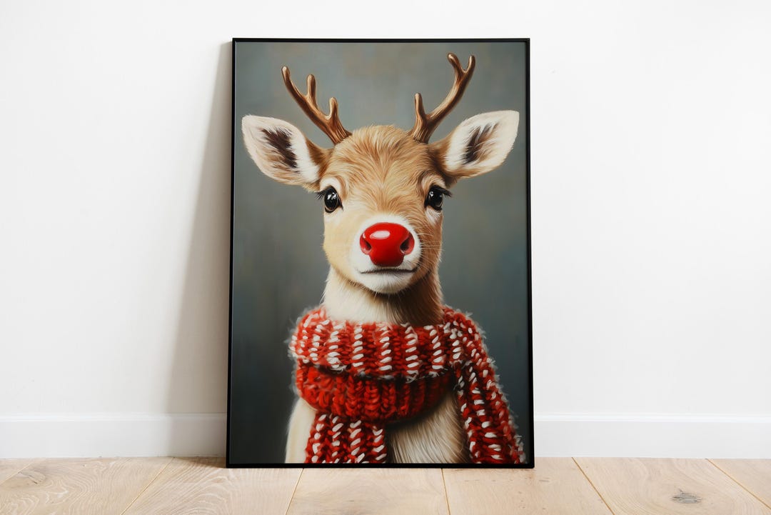 Red Nosed Reindeer Christmas Print: Quirky Holiday Wall Art - Etsy