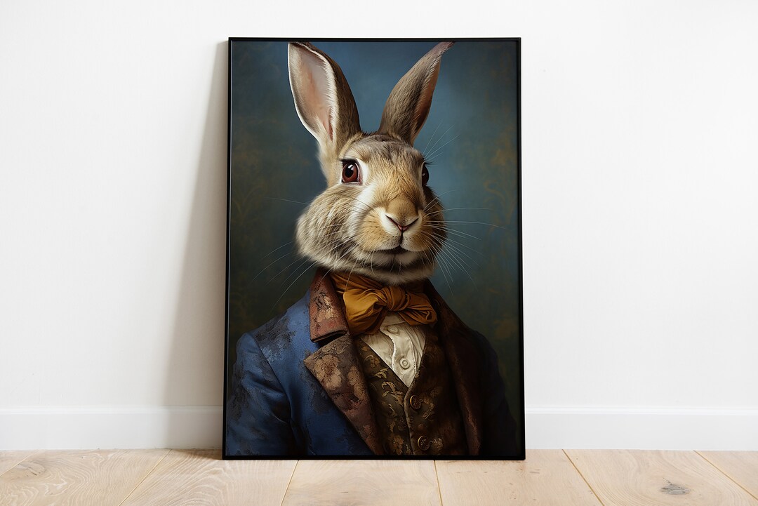 Renaissance Rabbit Portrait Print: Vintage Animal Head Human Body Art ...