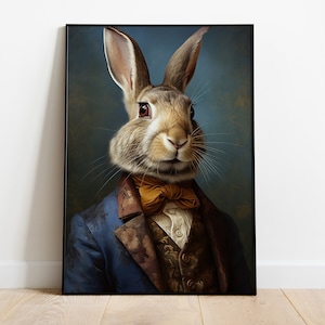 Rabbit Print, Rabbit Portrait Poster, Renaissance Rabbit Oil Painting ...