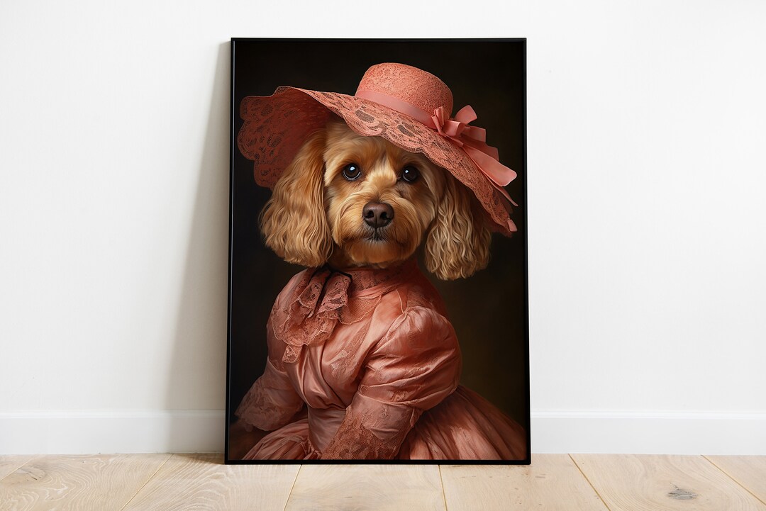 Cockapoo Portrait Print, Cockapoo in Pink Victorian Dress Poster, Dog ...